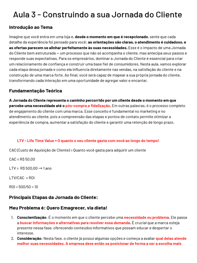 Aula 3 - Construindo A Sua Jornada Do Cliente | PDF | Gestão de relacionamento com o cliente ...