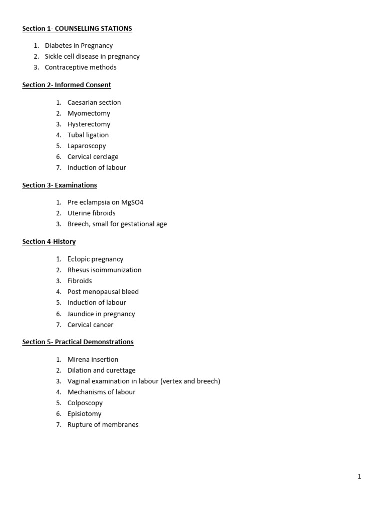 Obstetric and Gynaecology OSCE Compilation 2 | PDF | Childbirth | Caesarean Section