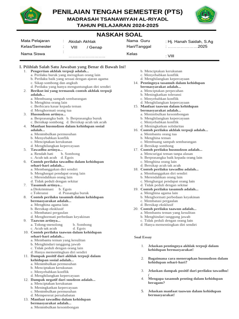 Soal Pts Genap Kls Viii 2025 | PDF