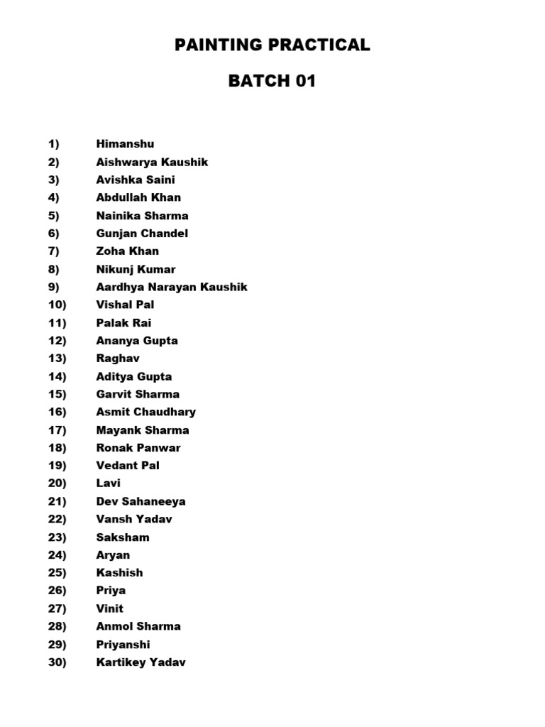 Painting Practical Batch Schedule 2025 | PDF