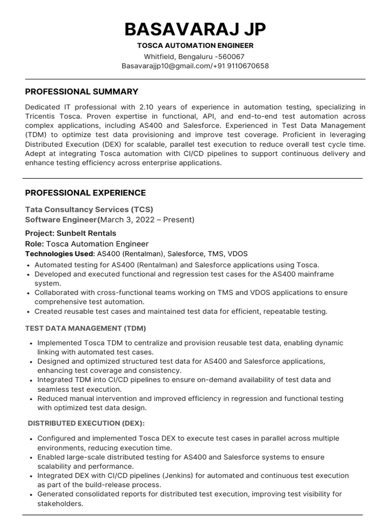 Tosca Automation Engineer Profile | PDF | Automation | Information ...