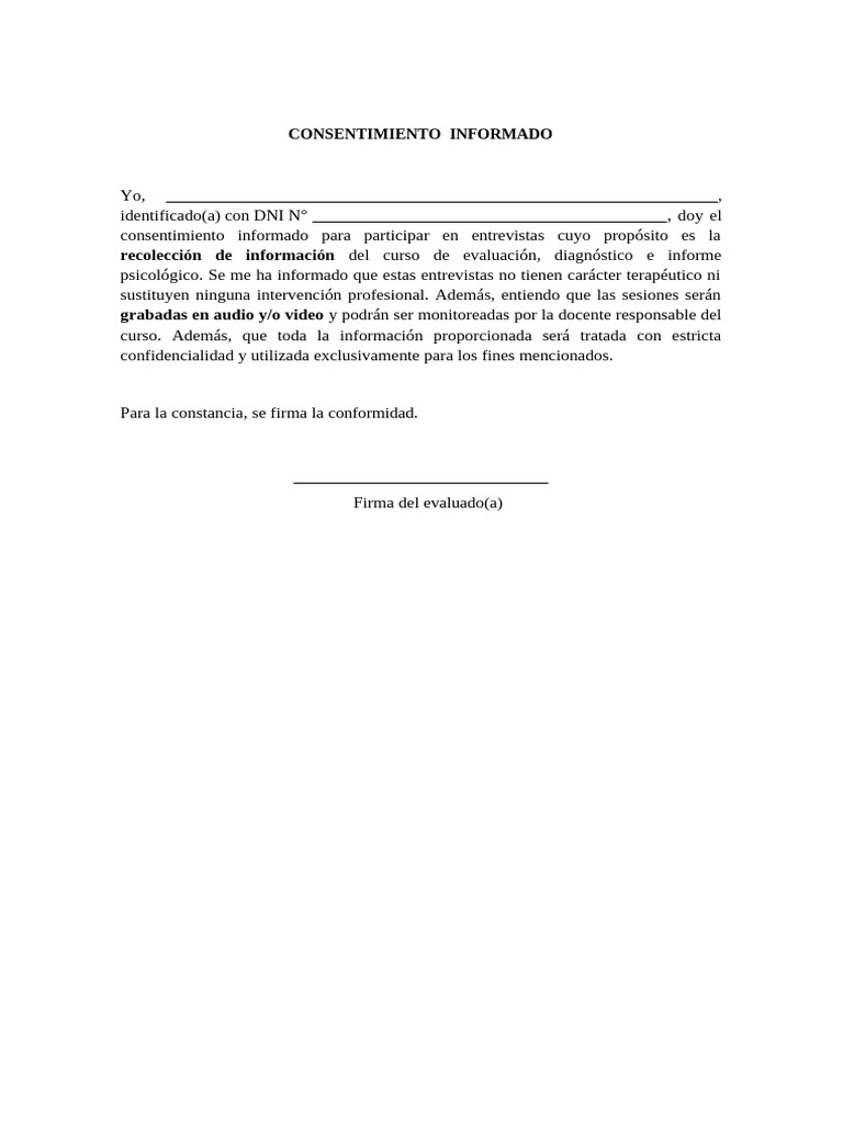 Modelo de Consentimiento Informado | PDF