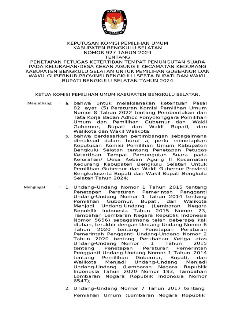 SK Penetapan Petugas Ketertiban TPS Desa Keban Agung II | PDF