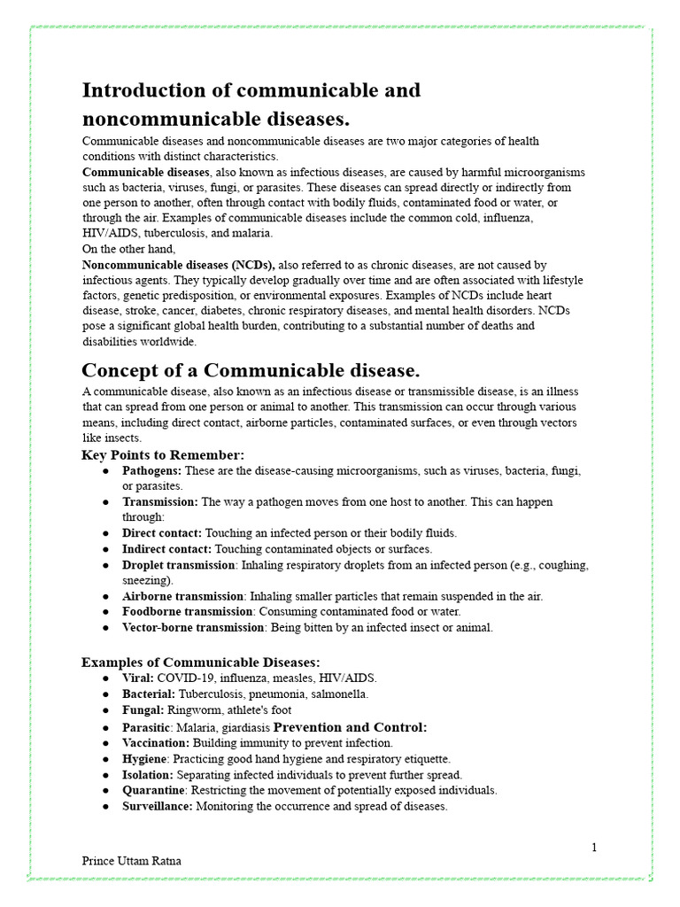 Communicable vs Noncommunicable Diseases | PDF | Infection | Non ...
