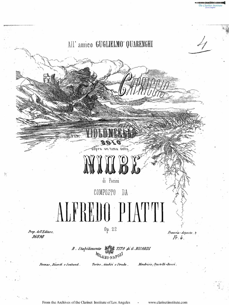 Cello Solo - Piatti, Alfredo - Capriccio Sopra Un Tema Della _Niobe_ ...