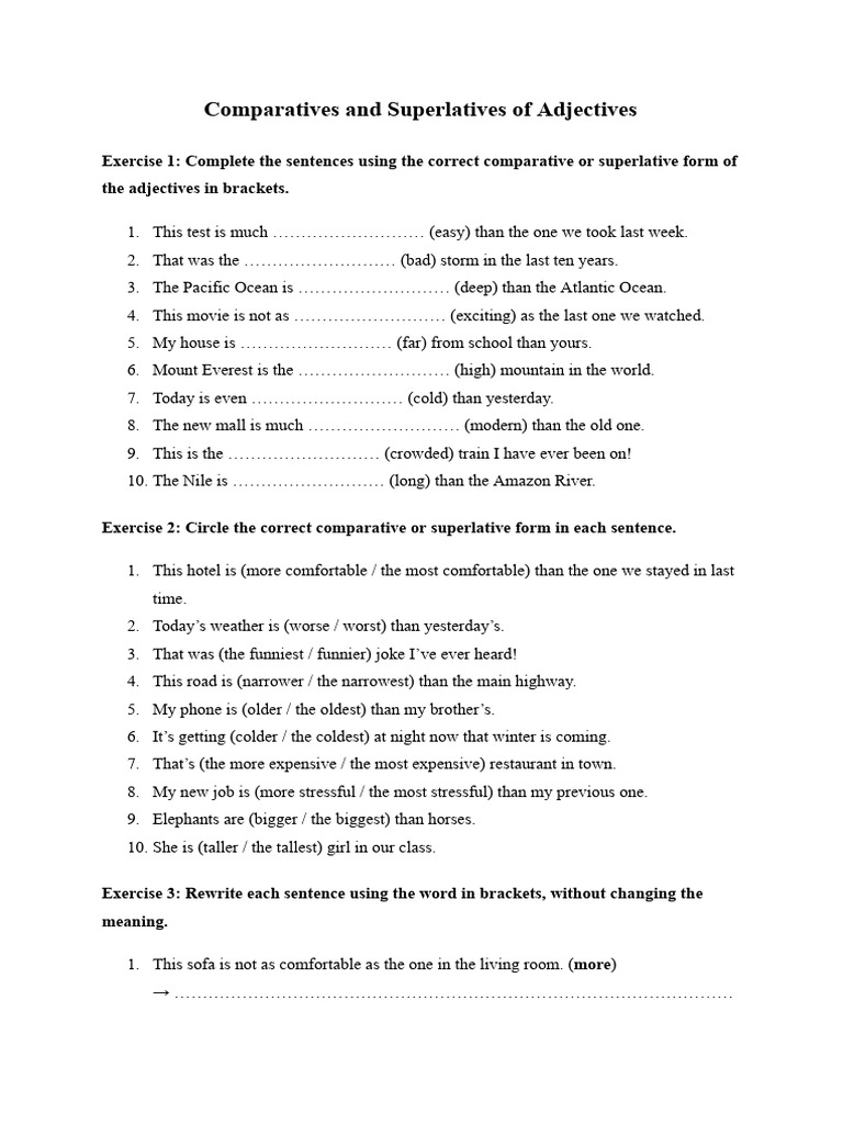 Comparatives and Superlatives of Adjectives | PDF