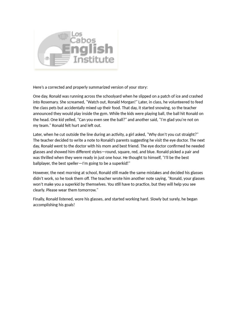 Watch Out Ronald Morgan! Questions | PDF