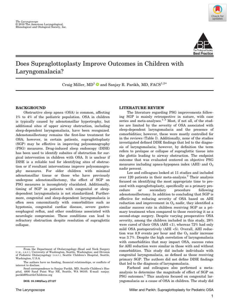 Does Supraglottoplasty Improve Outcomes in Children With | PDF | Sleep ...