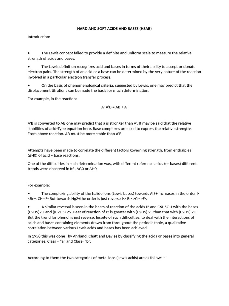 Hard and Soft Acids and Bases Explained | PDF | Acid | Chemical Bond