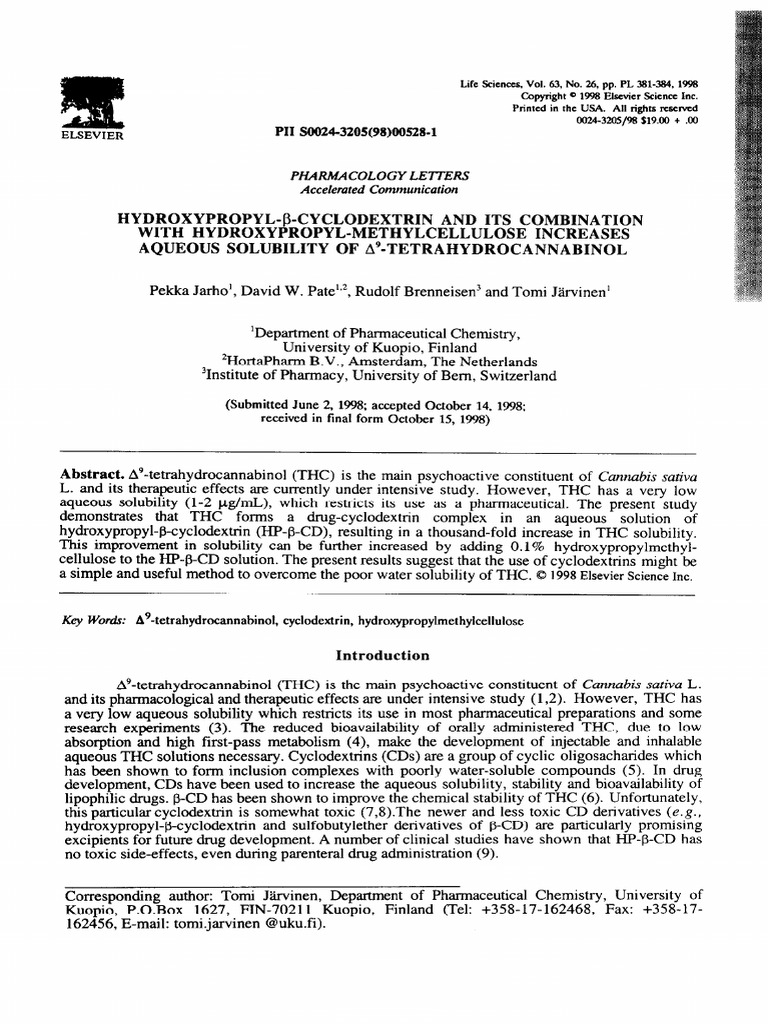 Solubility of THC On HP-B-CD | PDF | High Performance Liquid ...