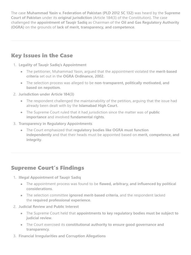 Yasin v. Pakistan: OGRA Appointment Ruling | PDF | Supreme Court Of The ...