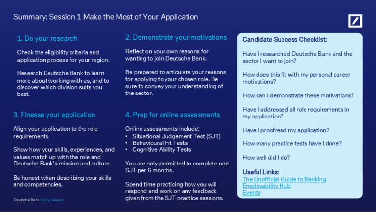 Session One Recap - Making The Most of Your Application | PDF