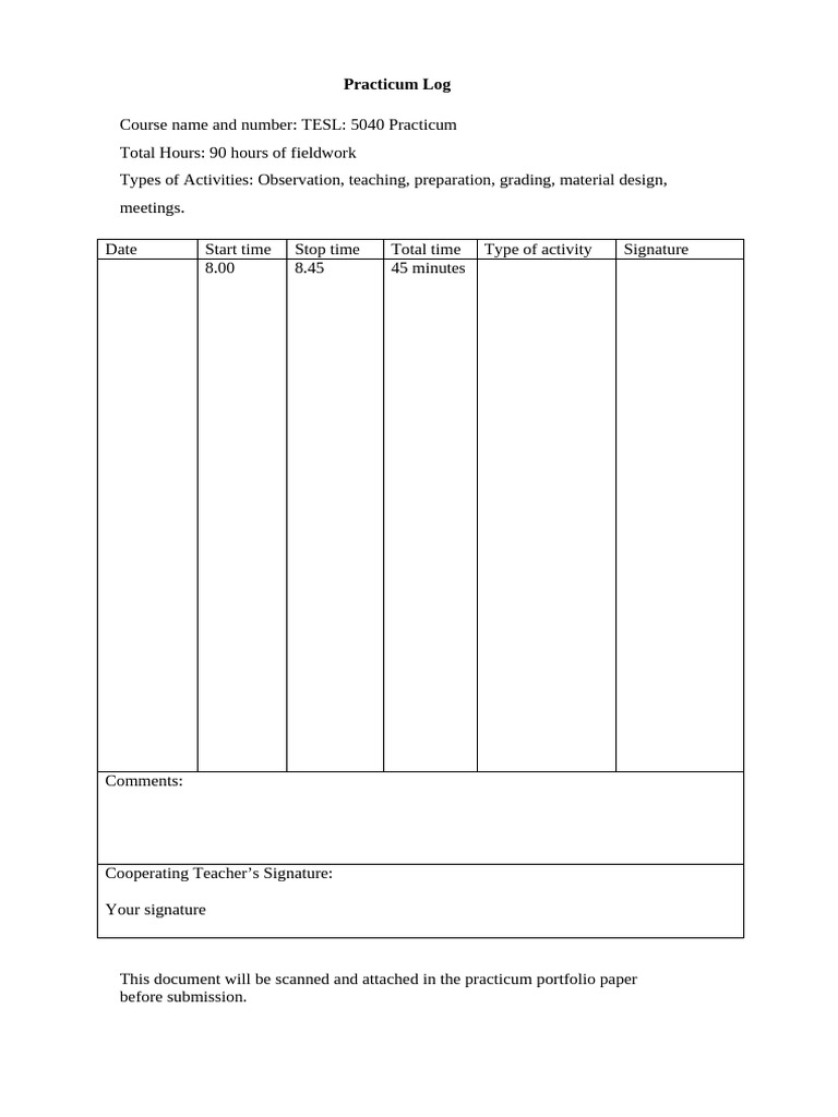 Sample Practicum Log | PDF