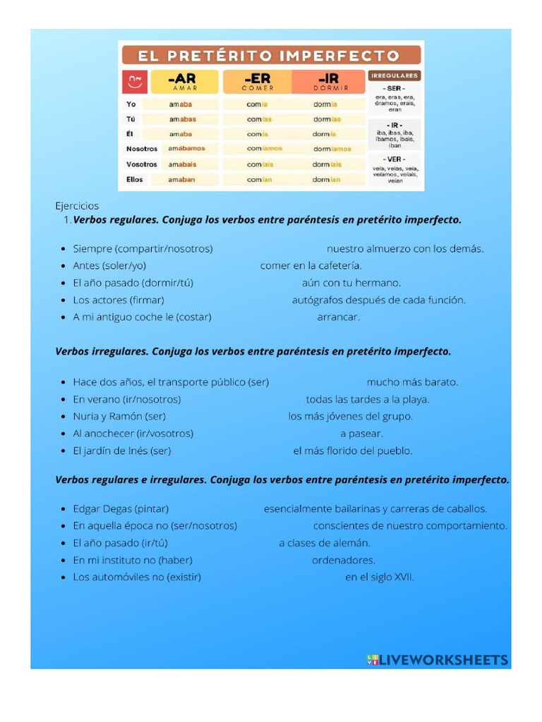 Preterito Imperfecto II | PDF