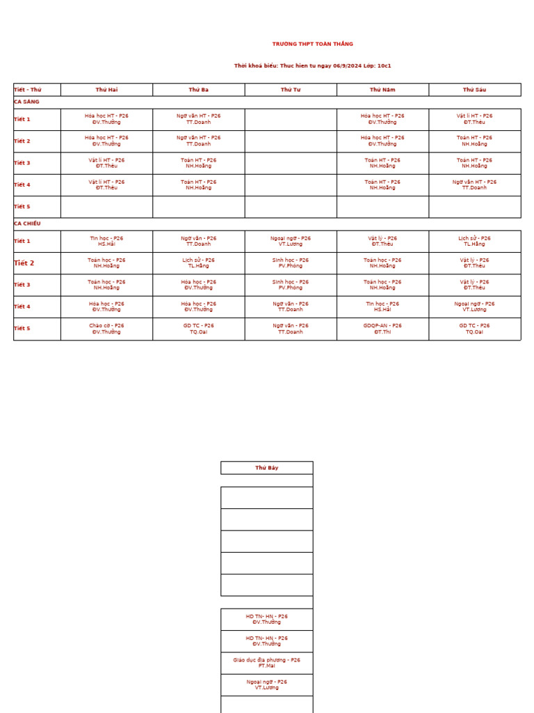 TKB Cac Lop Tu Ngay 06.9.2024 | PDF