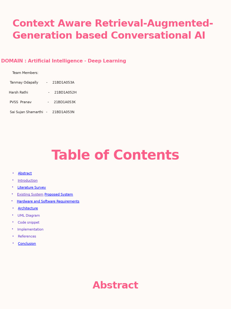 Context Aware Retrieval Augmented Generation Based Conversational AI | PDF | Artificial ...