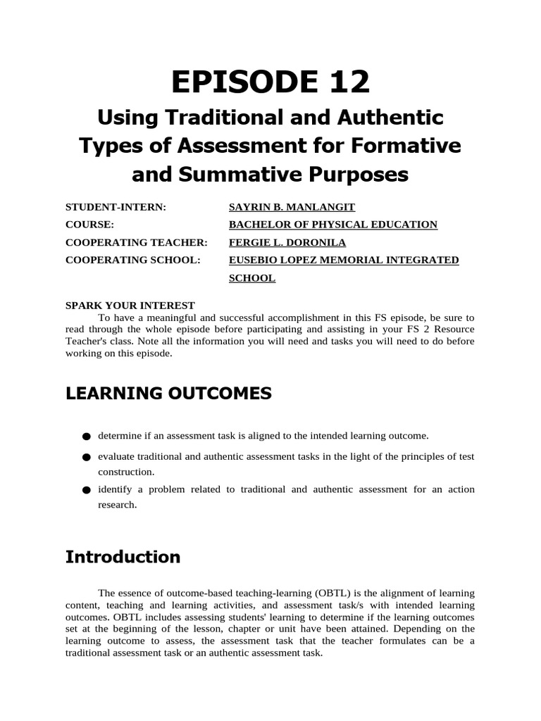 Traditional vs. Authentic Assessments | PDF