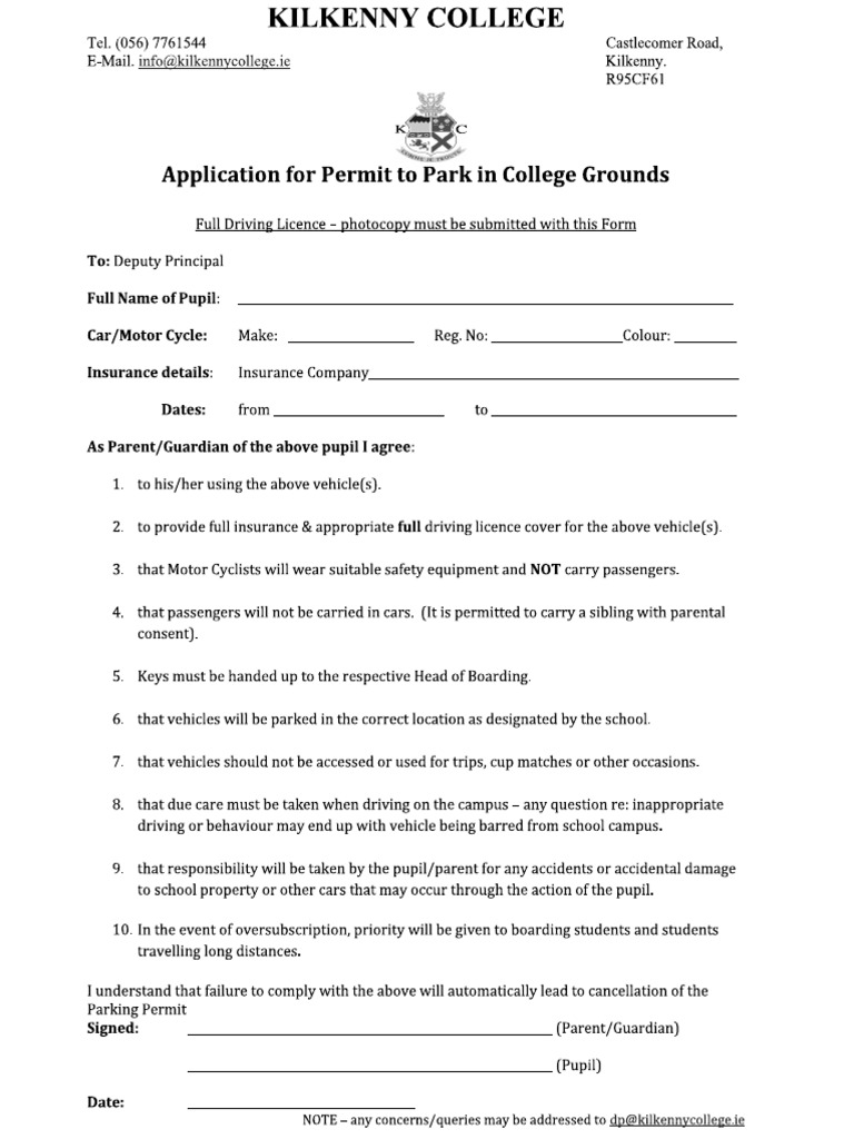 Parking Permit Form | PDF