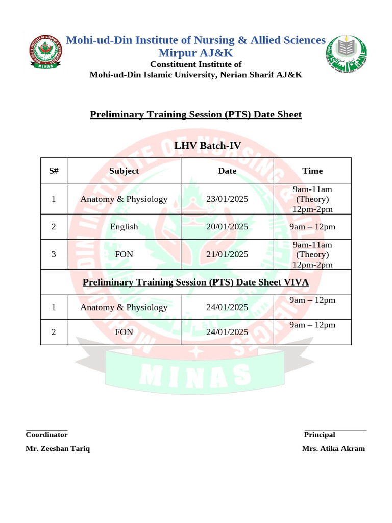 LHV 2025 Exam Date Sheet Overview | PDF
