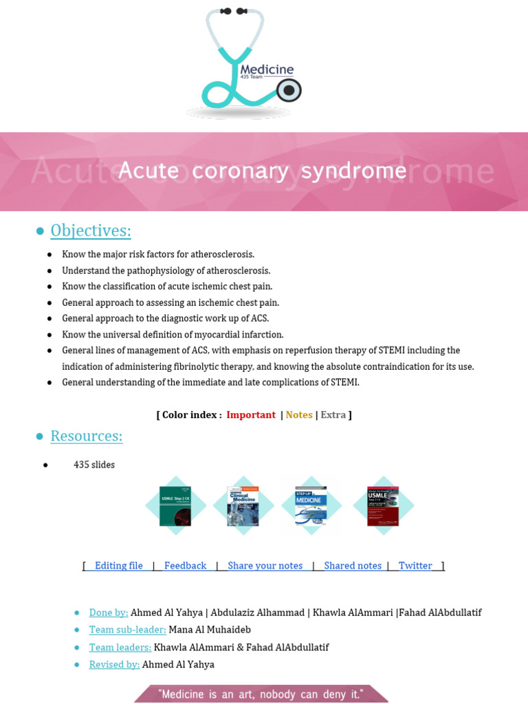 Acute Coronary Syndrome | PDF | Medical Specialties | Cardiovascular System