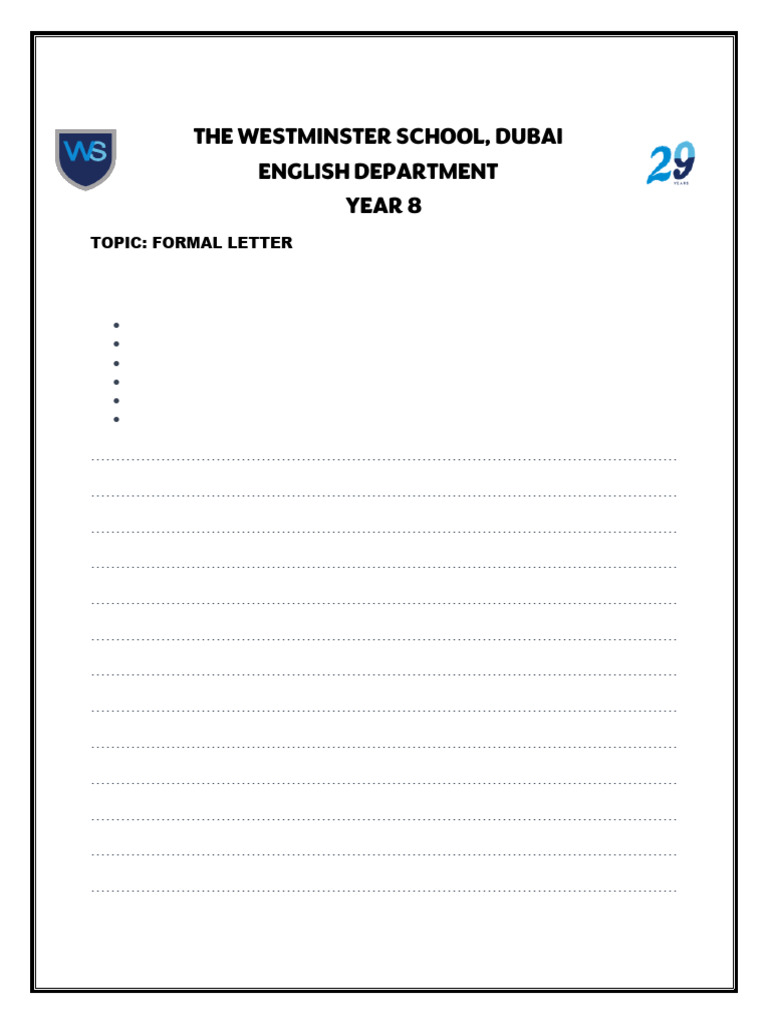 Yr 8 Formal Letter Worksheet | PDF