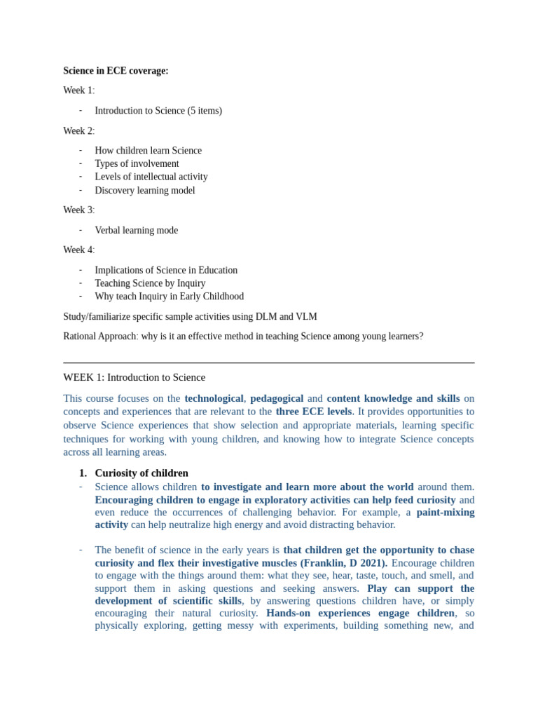 Science in ECE Reviewer Prelim | PDF | Learning | Inquiry Based Learning