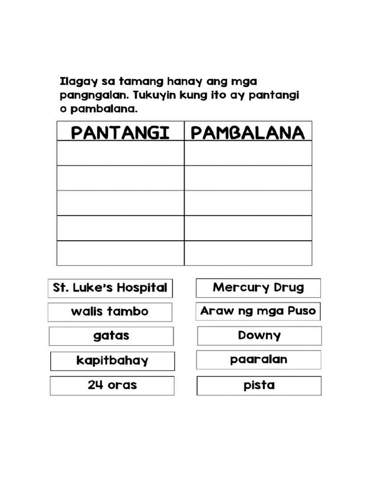 Worksheet G7 Pangngalan | PDF
