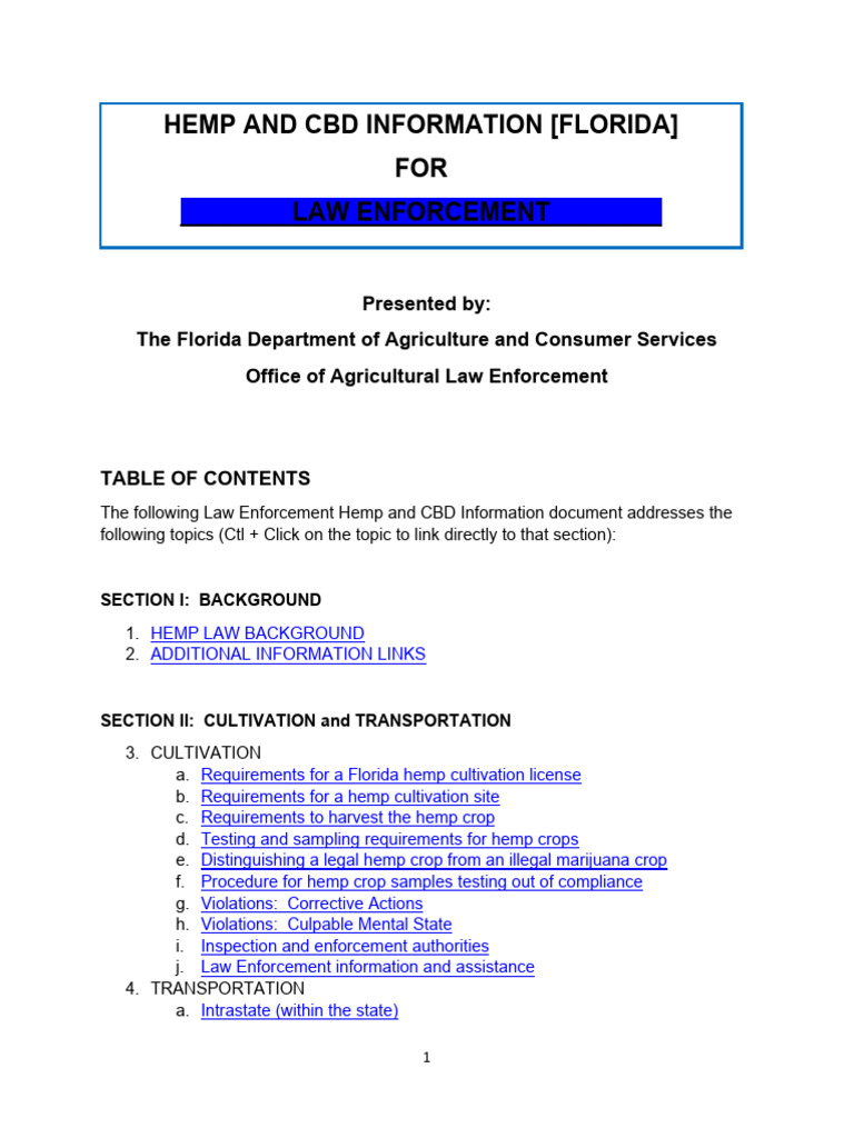 Hemp and CBD Information (Florida) For Law Enforcement | PDF | Cannabis ...
