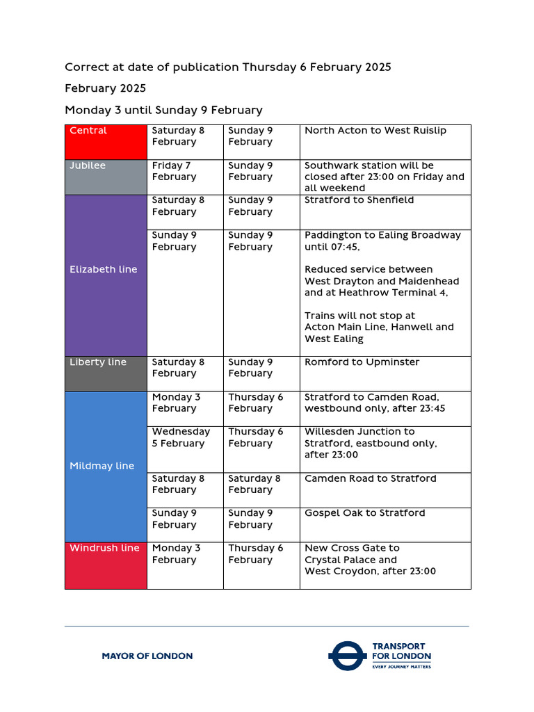 Windrush Line Planned Closures February 2025 | PDF | Electric Rail ...