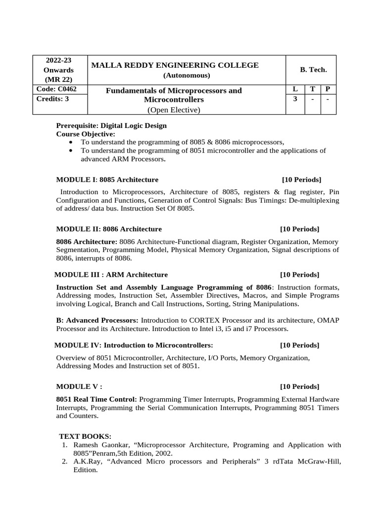 Microprocessors & Microcontrollers Course | PDF | Microcontroller | Central Processing Unit