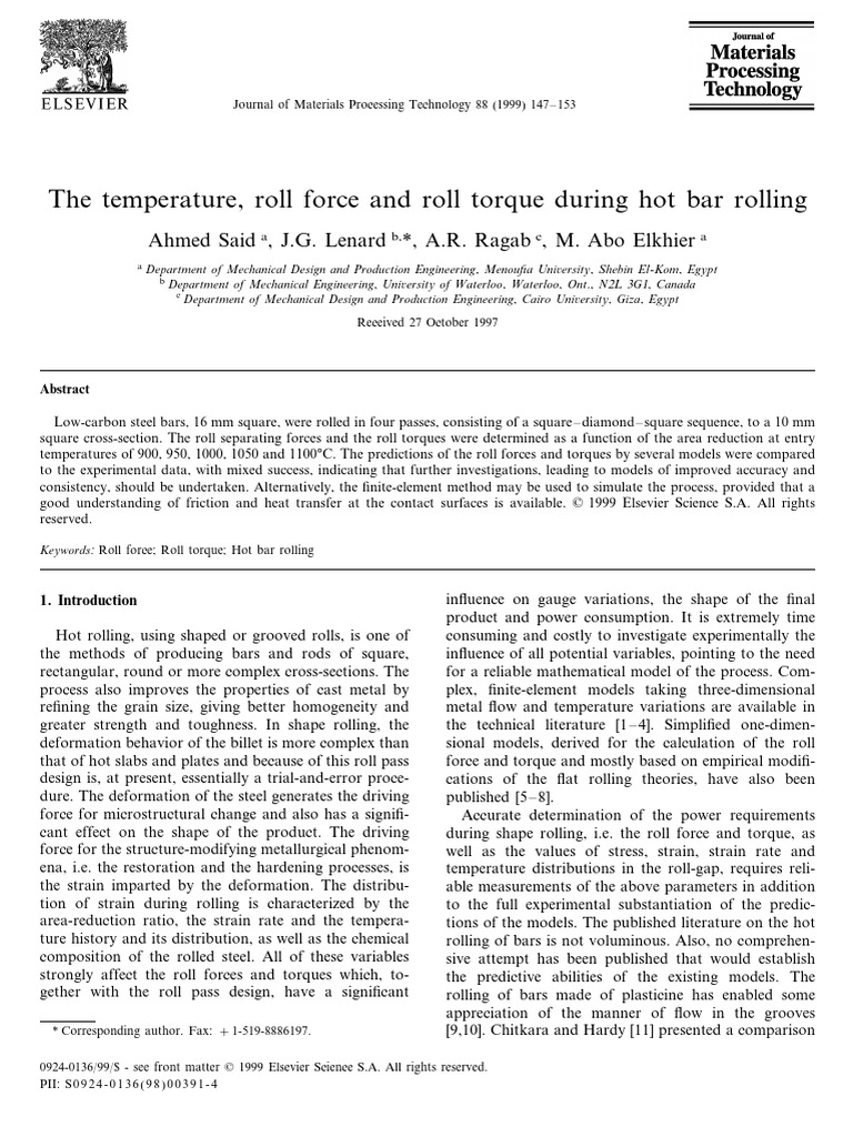 Hot Bar Rolling: Forces and Torque Analysis | PDF | Deformation ...