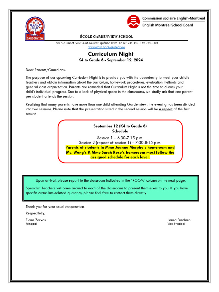 Curriculum Night - September 12 | PDF | Learning | Teaching