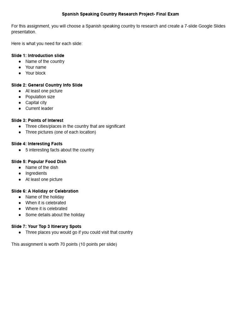 Spanish-Speaking Country Research Project | PDF