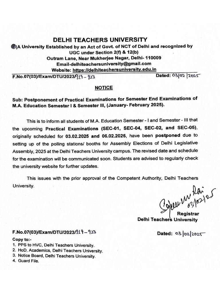 Practical Exam Postpone Notice | PDF