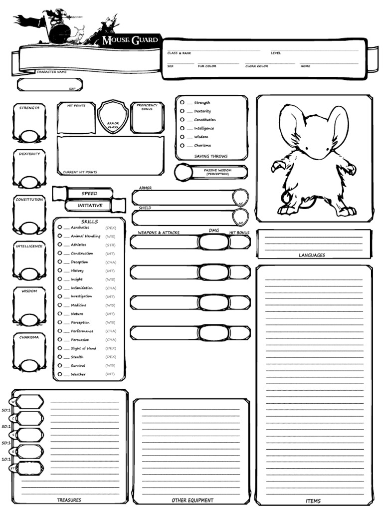 Mouse Guard Character Sheet 2.2 | PDF