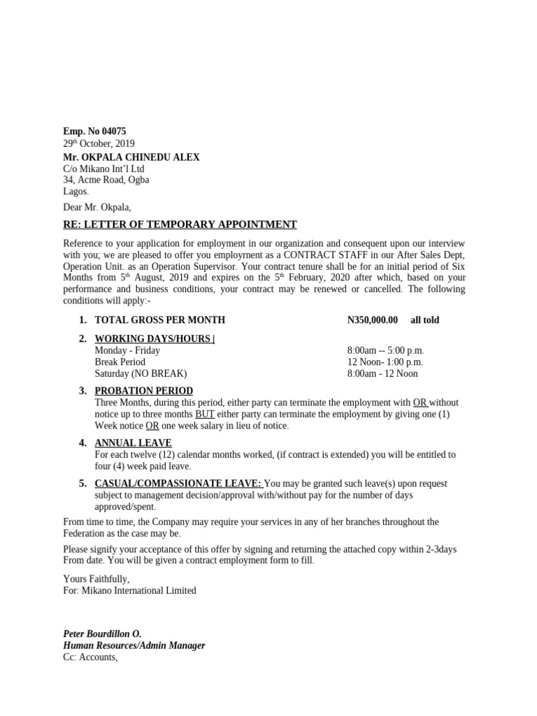 Employment Letter | PDF