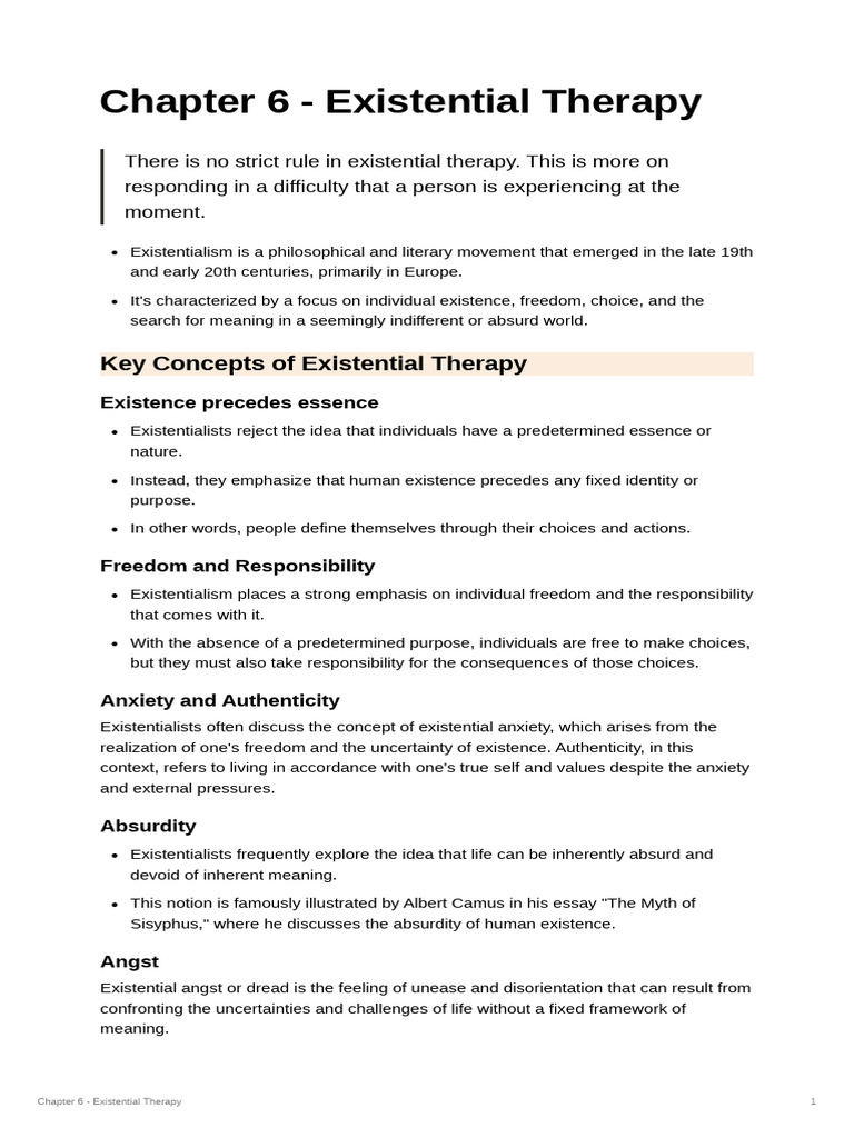 Chapter 6 - Existential Therapy | PDF | Existentialism | Psychotherapy