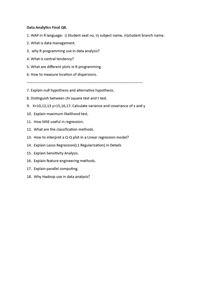 Data Analytics Important questions | PDF | Analytics | Data Analysis Data Analytics Important questions | PDF | Analytics | Data Analysis