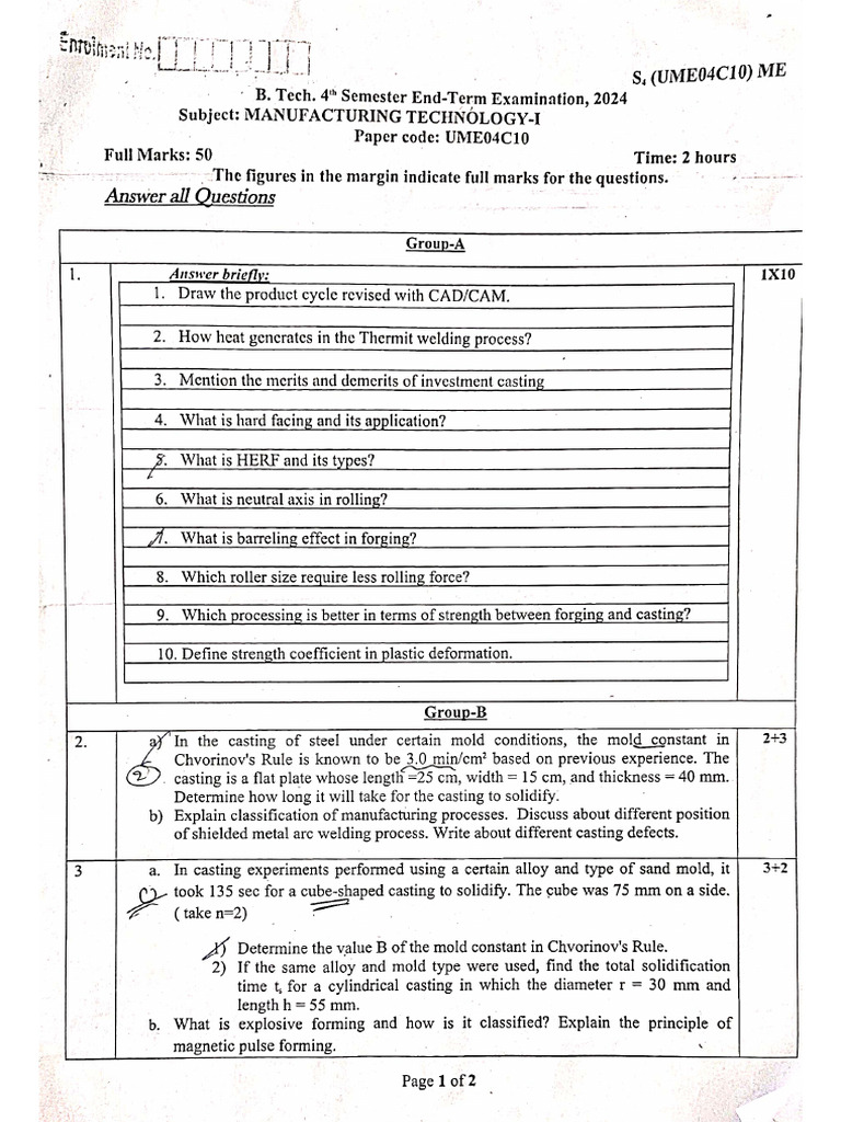 4th Sem End Term Mechanical | PDF