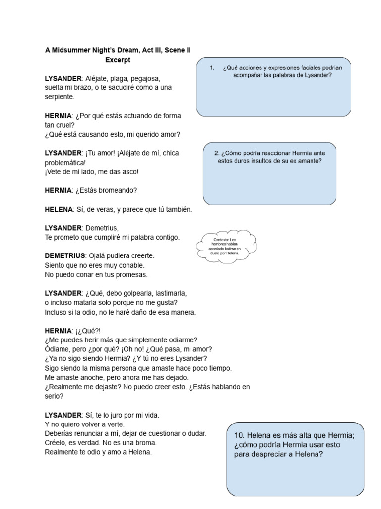 Spanish A Midsummer Night's Dream Act III, Scene II | PDF