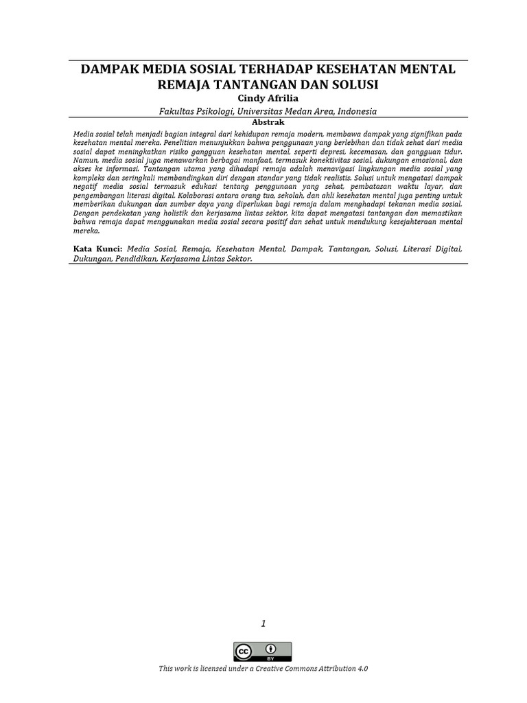 Dampak Media Sosial Terhadap Kesehatan Mental Remaja Tantangan Dan Solusi | PDF