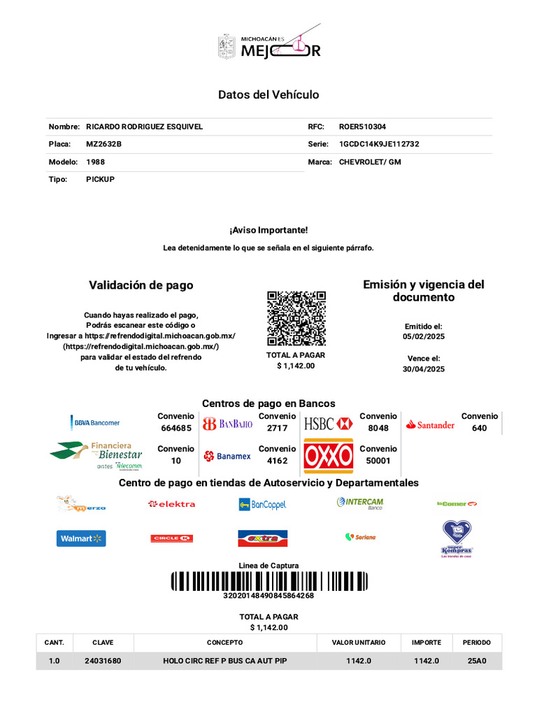 Consulta de Adeudo Vehicular Particular - Gobierno Del Estado de Michoacán | PDF