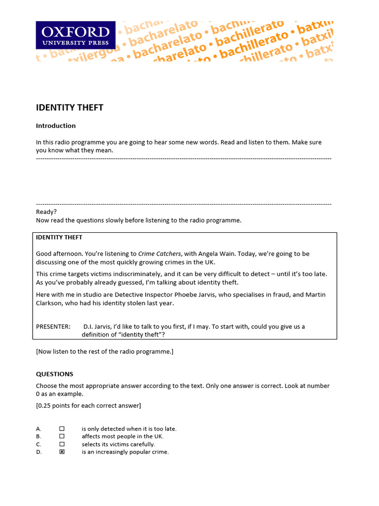 04-Listening Questions Identity Theft | PDF | Identity Theft | Theft