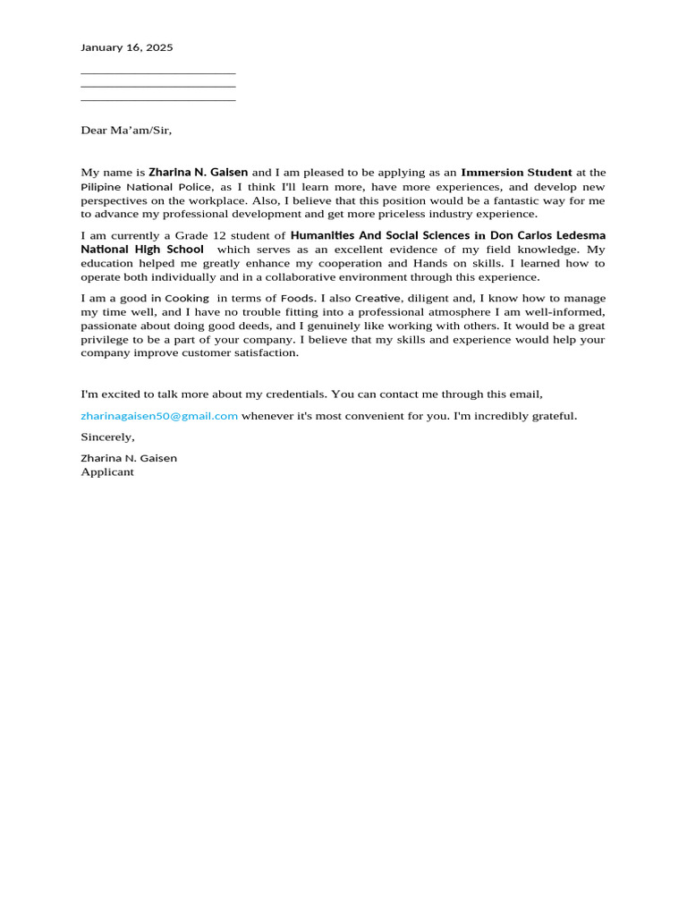 Application Letter Ni Gaisen | PDF