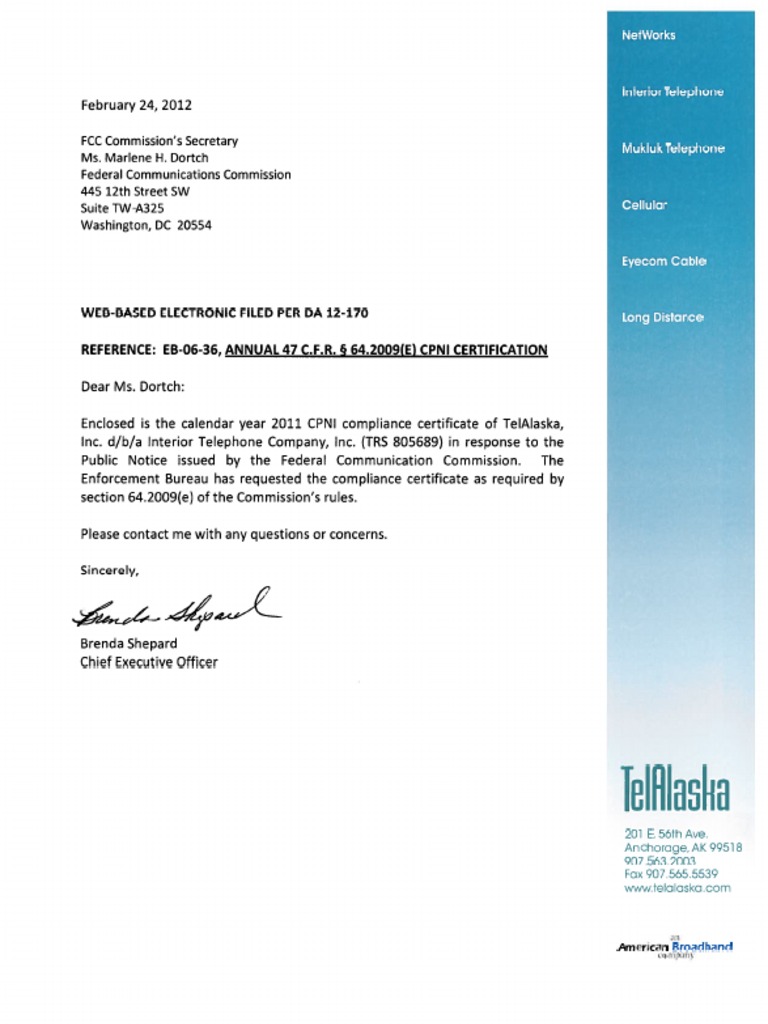 ITC 2011 CPNI Compliance Report | PDF | Regulatory Compliance | Federal ...