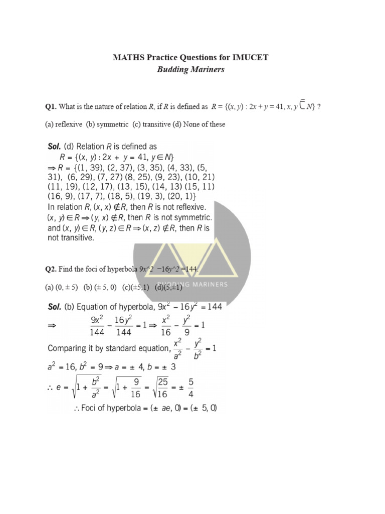 Maths Practice Questions - IMUCET | PDF | Triangle | Classical Mechanics
