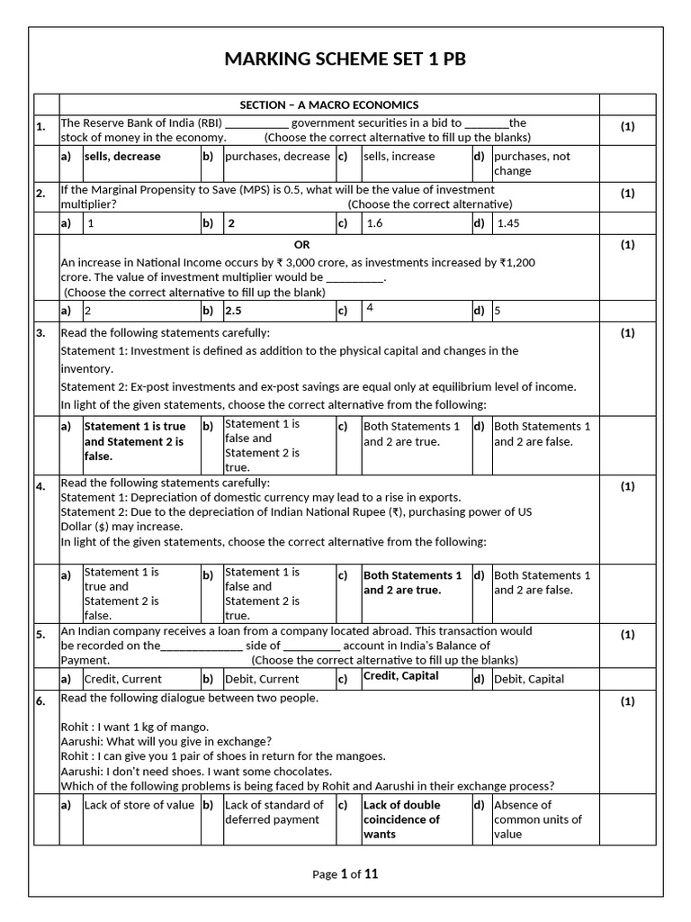 Marking Scheme Set 1 PB | PDF | Money Creation | Gross Domestic Product