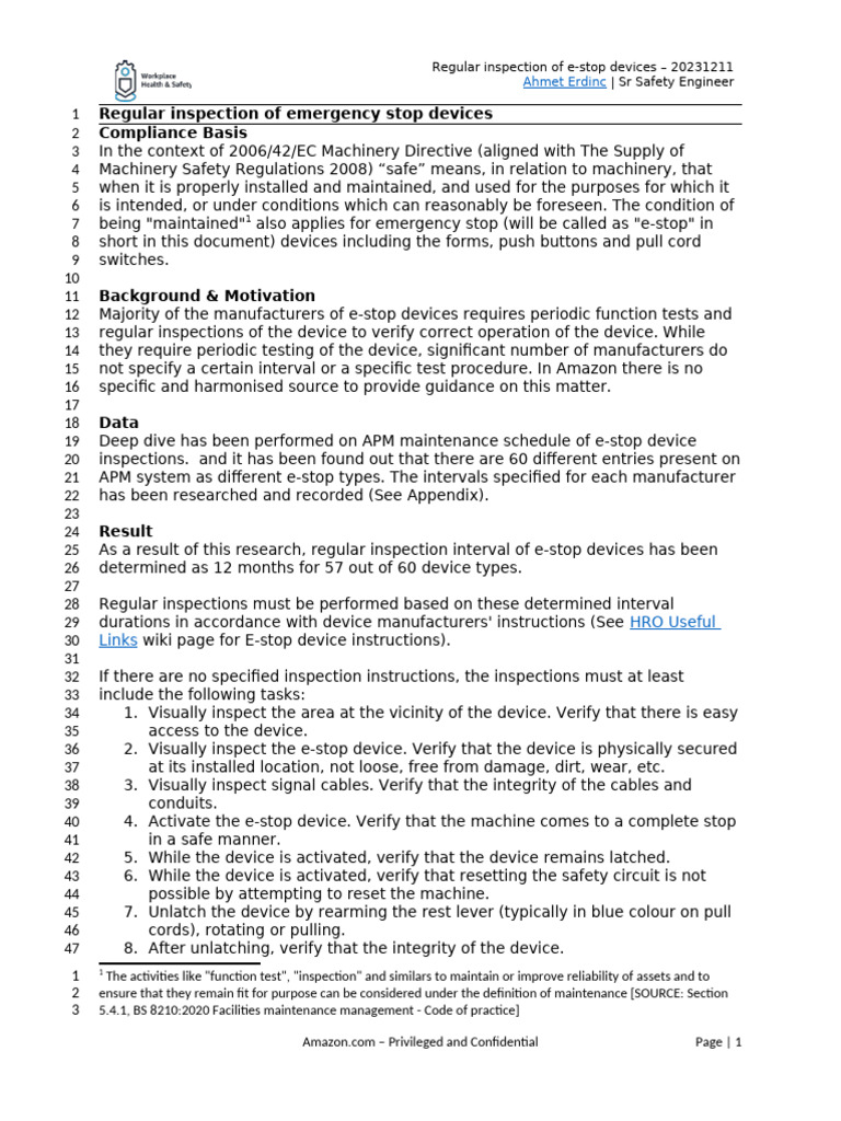 E-Stop Device Inspection Guidelines | PDF