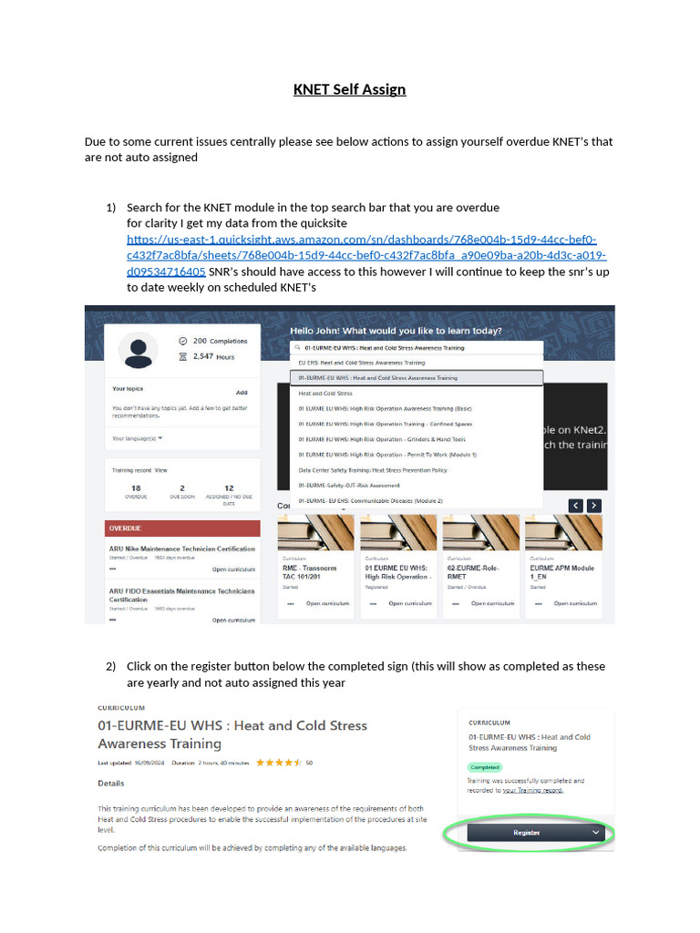 Self-Assign Overdue KNET Tasks Guide | PDF