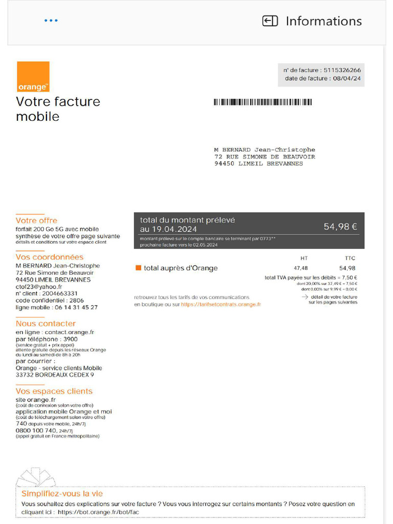 Facture Téléphonique | PDF